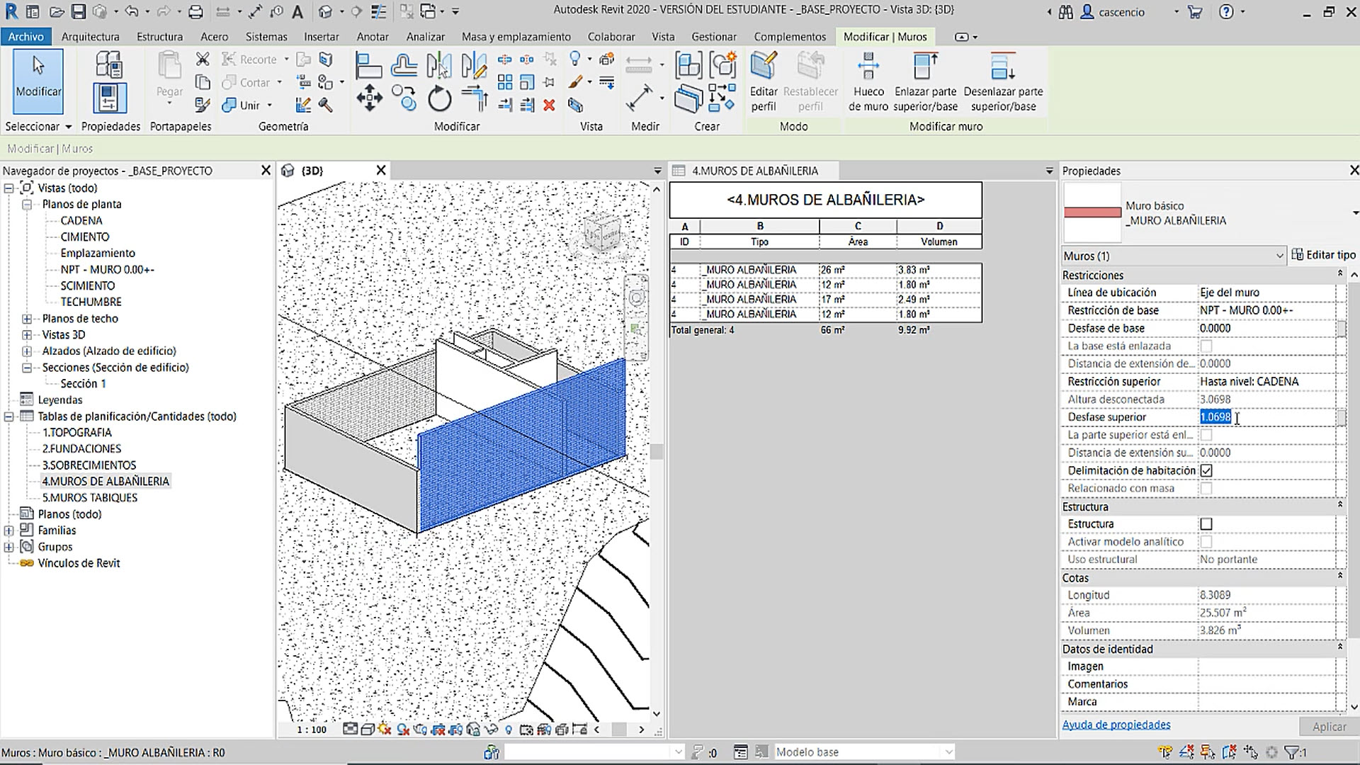 Modelado y cubicación muros – IBIM