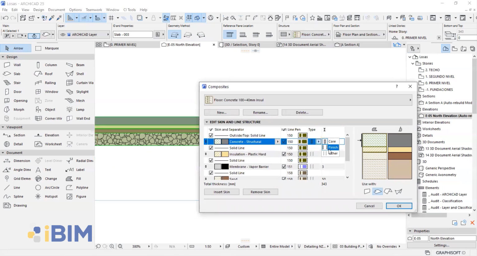Archicad Modelado de losas Espesor de losas Tipo de estructura de losas Materialidad de losas ...